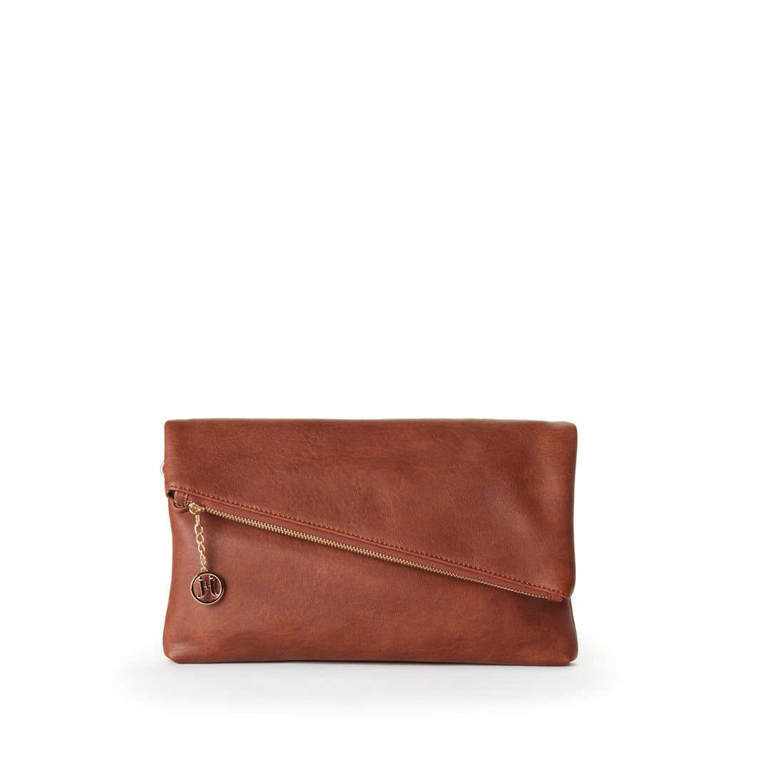 CYNDIE Foldover Vegan Clutch in Chestnut | jeane+jax